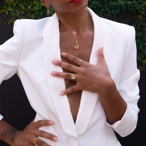 9ct Yellow Gold Claw-Set Lemon Quartz and Pavé-Set Orange Sapphire Coc