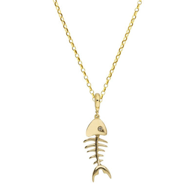9ct Yellow Gold and Diamond Fishbone Necklace - Connector Loop