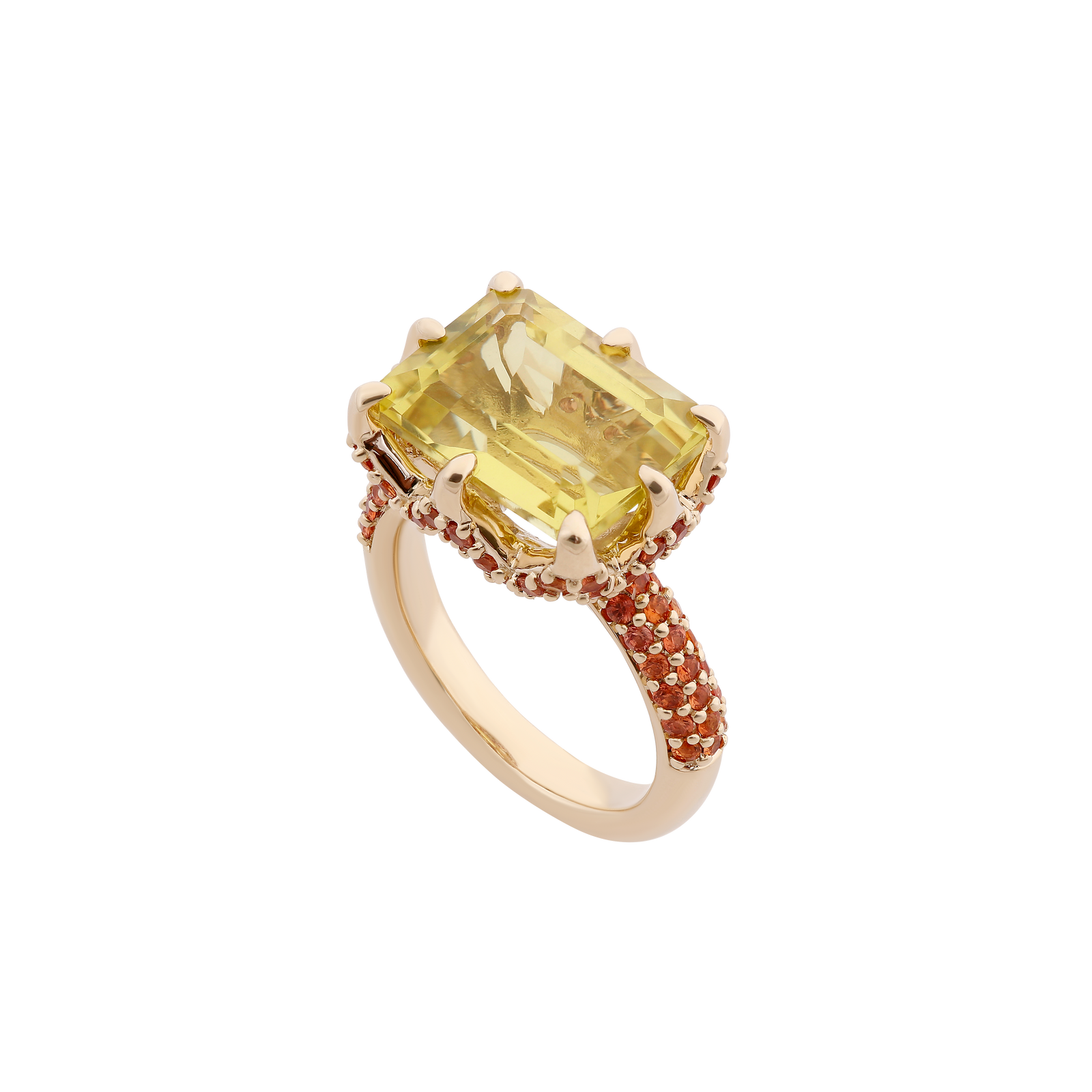 9ct Yellow Gold Claw-Set Lemon Quartz and Pavé-Set Orange Sapphire Coc